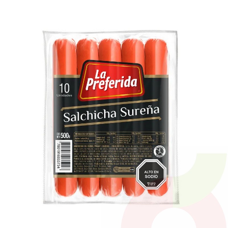 Salchicha Sureña La Preferida 10 Unidades 500Gr - Supermercados Eltit