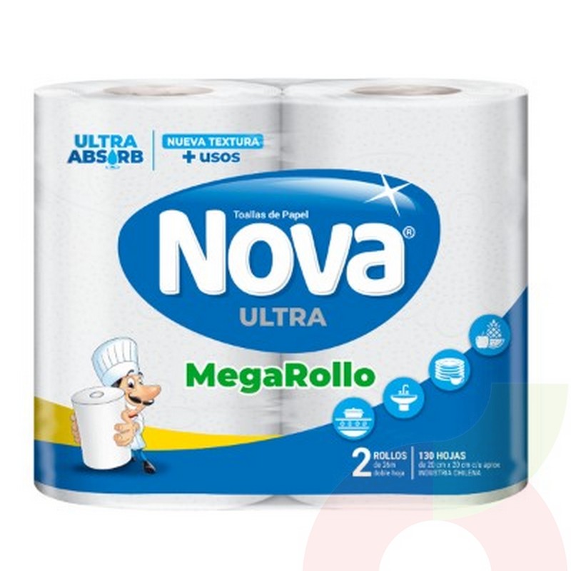 Toalla Papel Ultra Mega Rollo Nova 26Mt 2 Unidades - Supermercados Eltit