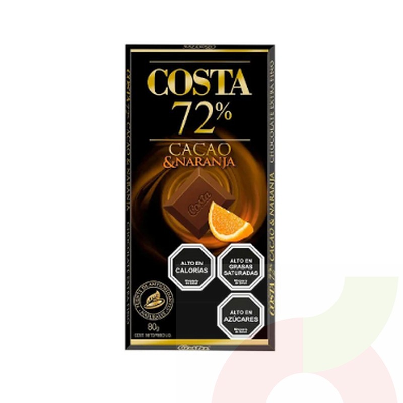 Chocolate con 72% Cacao y Naranja Costa 80Gr - Supermercados Eltit