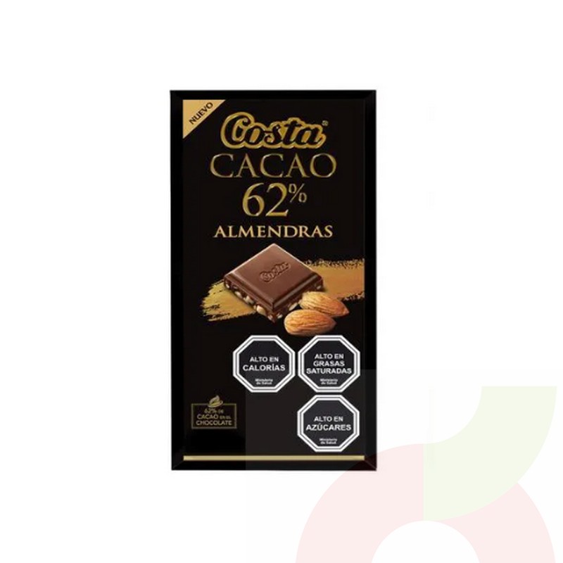 Chocolate 62% Cacao con Almendras Costa 80gr - Supermercados Eltit