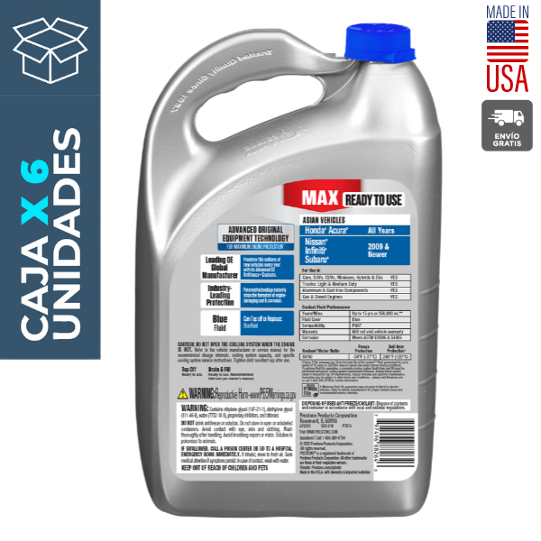 Anticongelante + Refrigerante Prestone MAX Asian Blue (azul) 3,78 lts ...