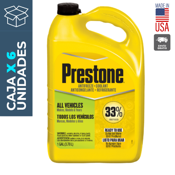 Anticongelante + Refrigerante Prestone al 33% (verde fluor) 3,78 lts ...