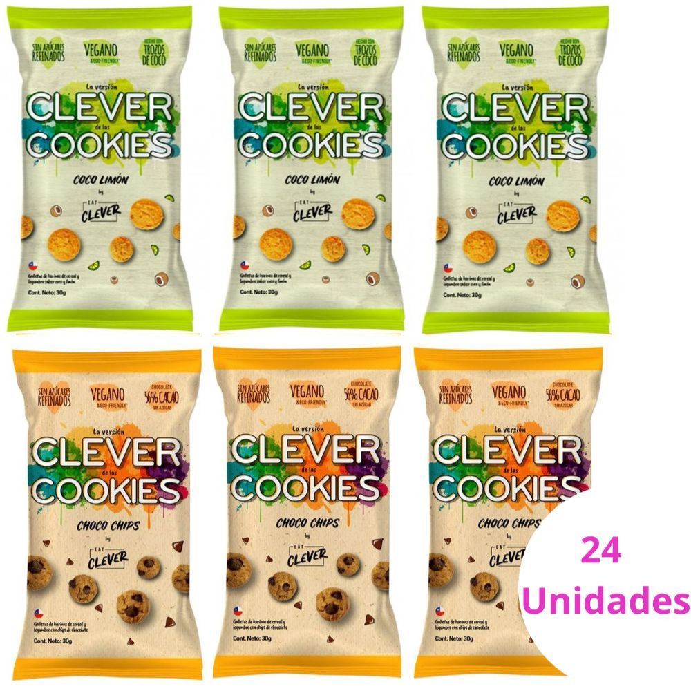 Pack 24 Galletas Clever Cookies Choco Chips y Coco Limón - 30 grs ...